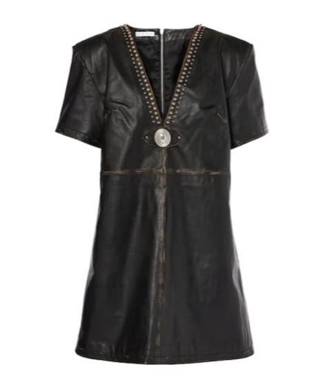 AREA Studded Leather Shirt Dress - Black