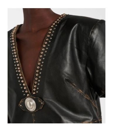 AREA Studded Leather Shirt Dress