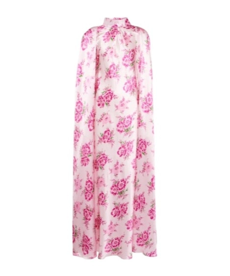 RODARTE Caped Floral Silk Satin Gown