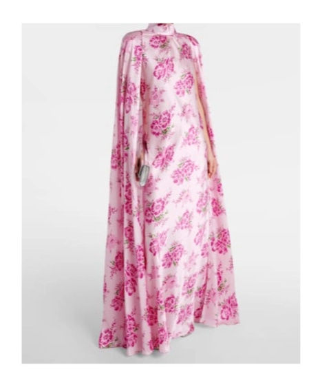 RODARTE Caped Floral Silk Satin Gown