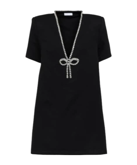 AREA Crystal Bow Embellished V-neck Jersey T-shirt Dress