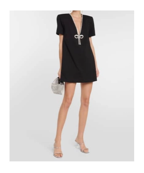 AREA Crystal Bow Embellished V-neck Jersey T-shirt Dress