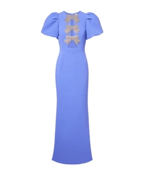 Rebecca Vallance Violetta Bow-detail Embellished Crêpe Gown - Blue