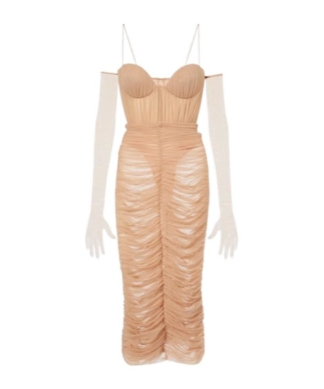 Alex Perry Sweetheart Ruched Mesh Midi Dress