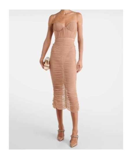Alex Perry Sweetheart Ruched Mesh Midi Dress