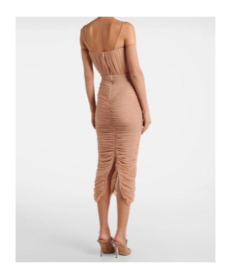 Alex Perry Sweetheart Ruched Mesh Midi Dress