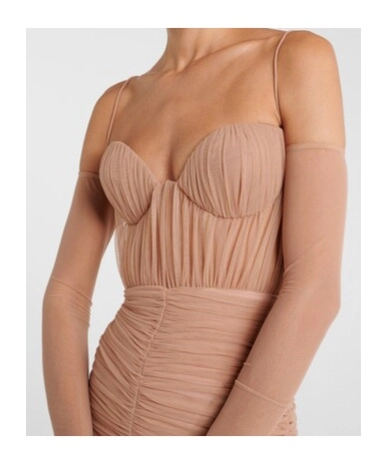 Alex Perry Sweetheart Ruched Mesh Midi Dress