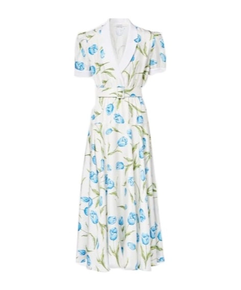 RODARTE Belted Floral Silk Twill Midi Dress - White