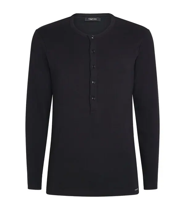 TOM FORD Stretch-cotton Henley Top - Black