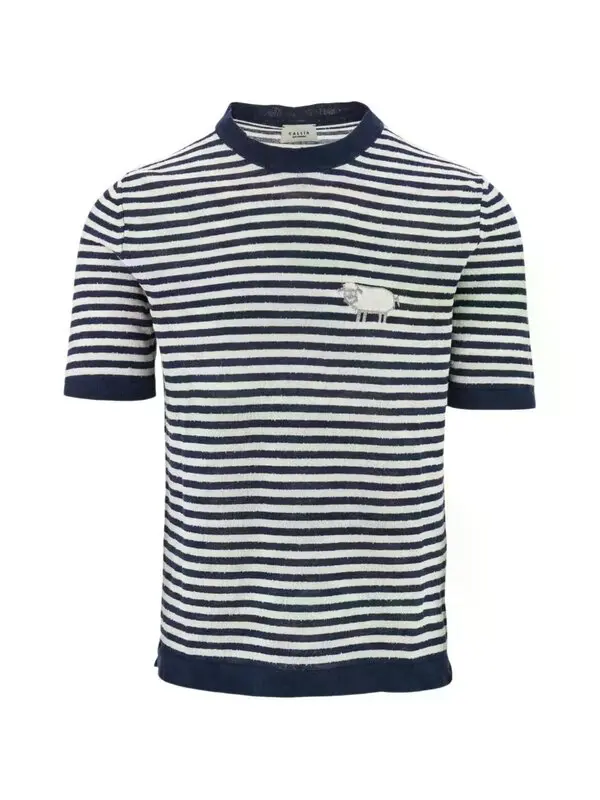 GALLIA Striped Sheep-motif T-shirt - Blue