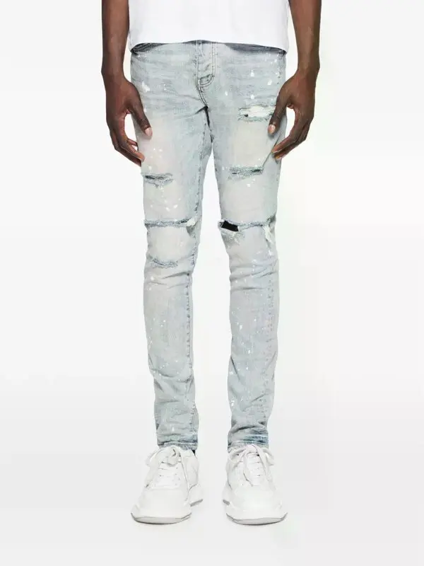 PURPLE BRAND Distressed Paint-splatter Jeans - Blue