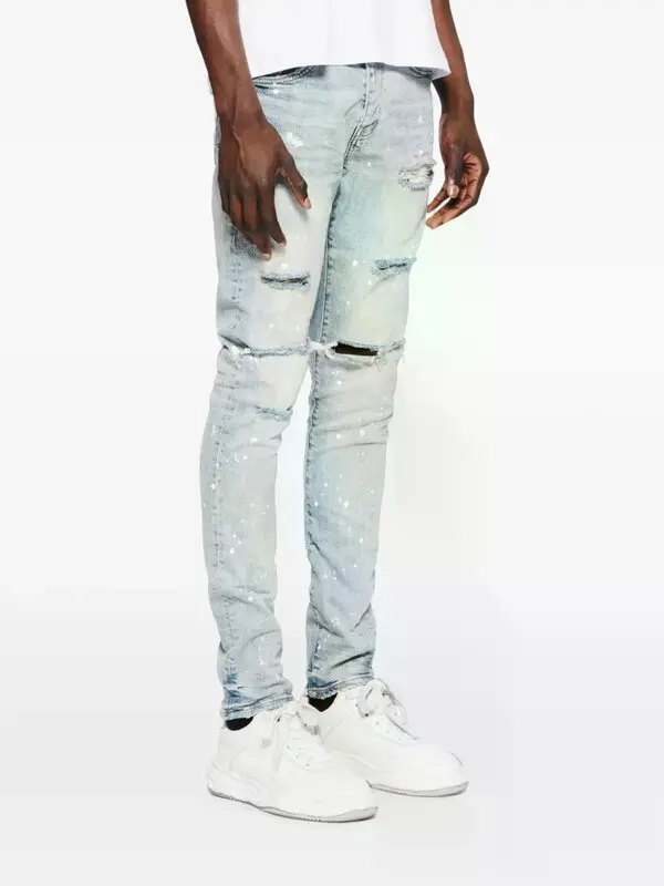 PURPLE BRAND Distressed Paint-splatter Slim Fit Jeans