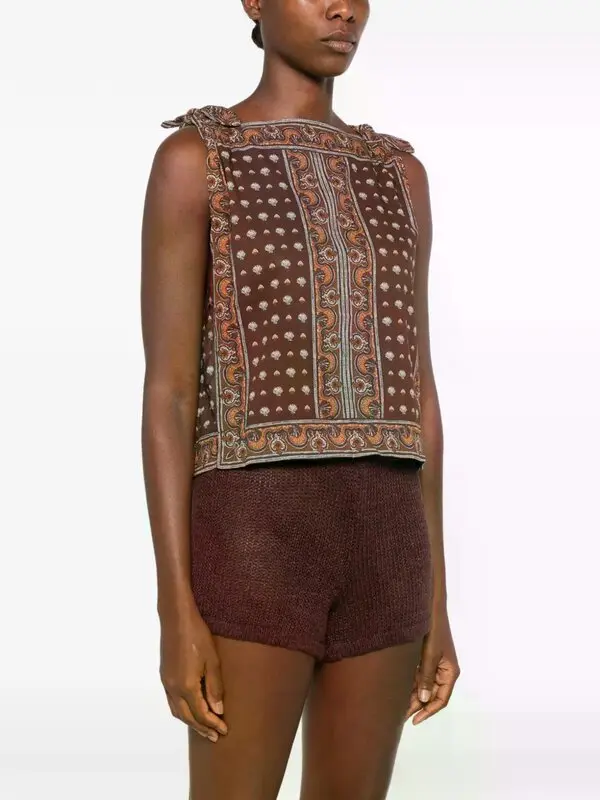 DÔEN Amalia Foulard-print Top - Brown