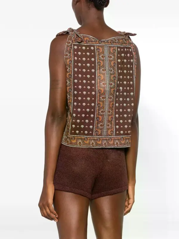DÔEN Amalia Foulard-print Top - Brown