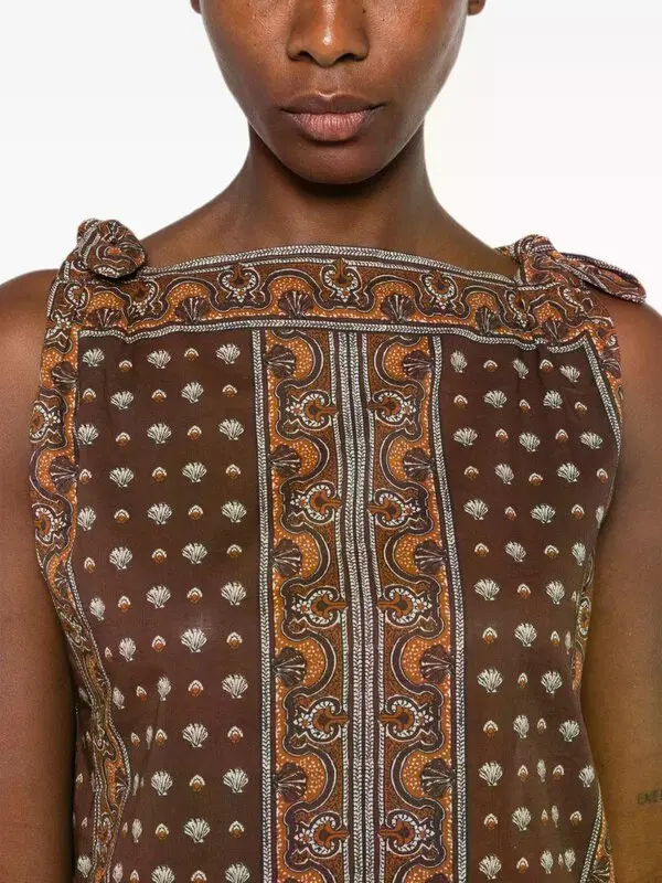 DÔEN Amalia Foulard-print Top - Brown