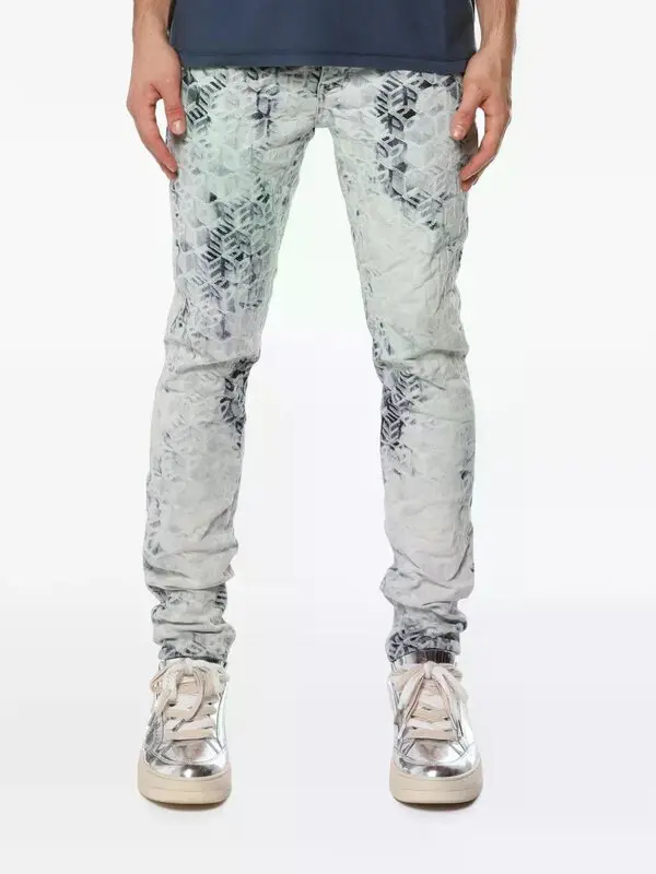 PURPLE BRAND Monogram-jacquard Acid-wash Jeans - White
