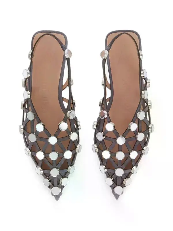 Attico Grid Mirror-embellished Suede Pumps - Grey