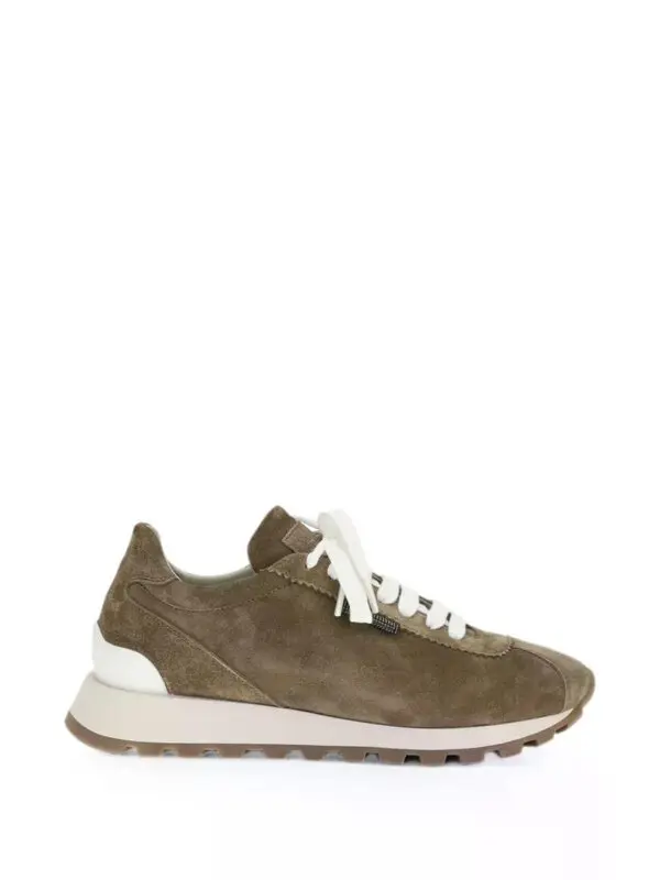 Brunello Cucinelli Suede Sneakers With Bead Embellishment - Brown