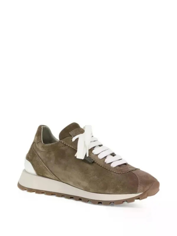Brunello Cucinelli Suede Sneakers With Bead Embellishment - Brown