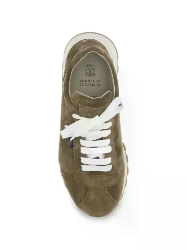 Brunello Cucinelli Suede Sneakers With Bead Embellishment - Brown