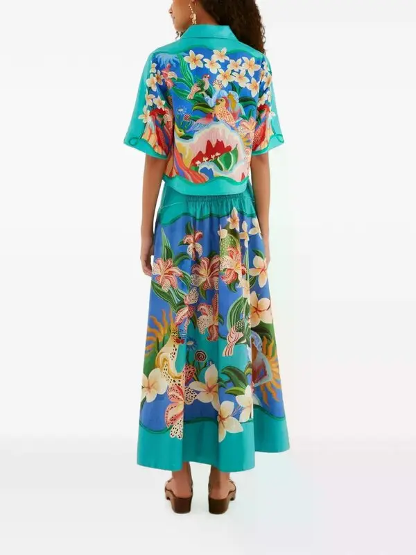 Farm Rio Garden Of Life Floral Print Pleated Midi Skirt - Blue