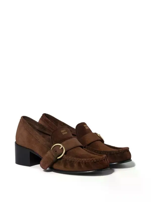Miu Miu Suede Loafers With Buckle Detail - Brown