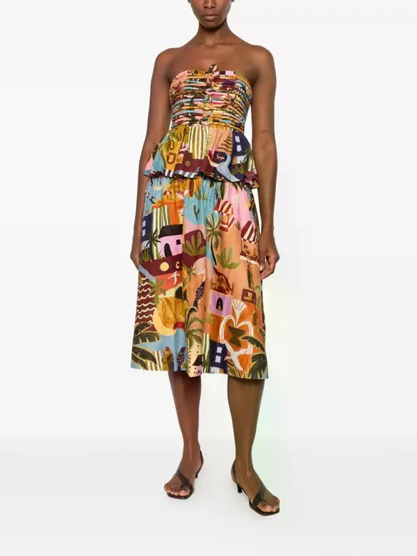 Farm Rio Tropical Painting Ruched Midi Dress - Neutrals