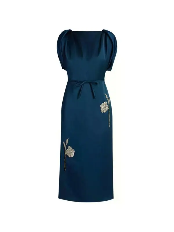 Erdem Embroidered Satin Midi Dress - Blue