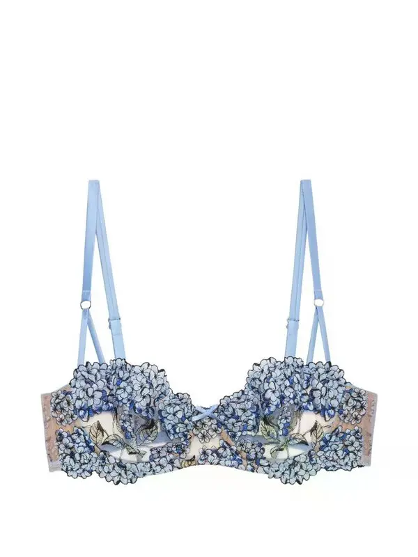 FLEUR DU MAL Hydrangea Embroidered Balconette Bra - Blue