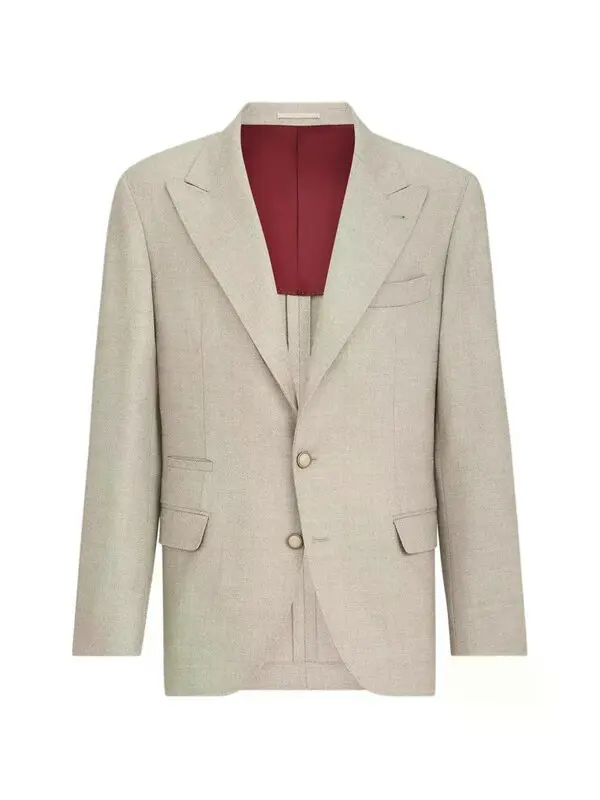 Brunello Cucinelli Mouliné Virgin Wool Twill Deconstructed Blazer With Large Peak Lapels - Neutrals