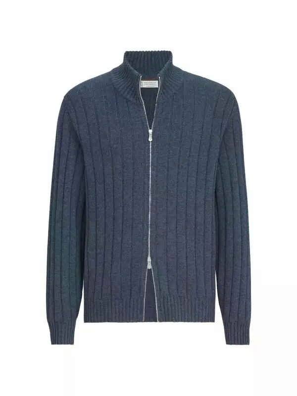 Brunello Cucinelli Cashmere Ribbed Cardigan With Zip