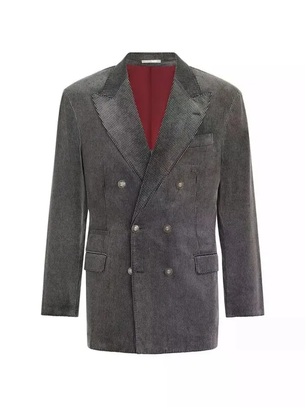Brunello Cucinelli Frosted Cotton Corduroy One-and-a-half Breasted Blazer With Metal Buttons - Grey