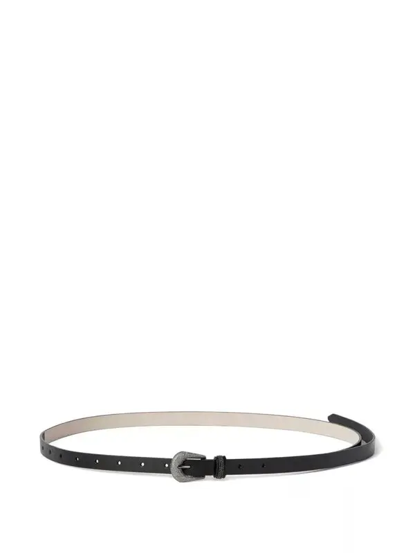 Brunello Cucinelli Leather Belt With Shimmering Buckle - Black