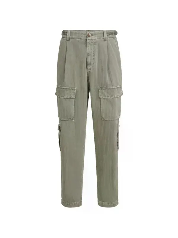 Brunello Cucinelli Cotton Chevron Trousers With Cargo Pockets And Waist Tabs - Green