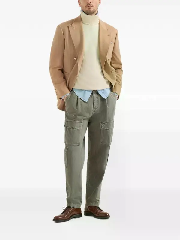 Brunello Cucinelli Cotton Chevron Trousers With Cargo Pockets And Waist Tabs
