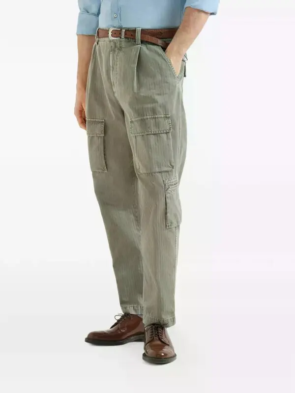 Brunello Cucinelli Cotton Chevron Trousers With Cargo Pockets And Waist Tabs
