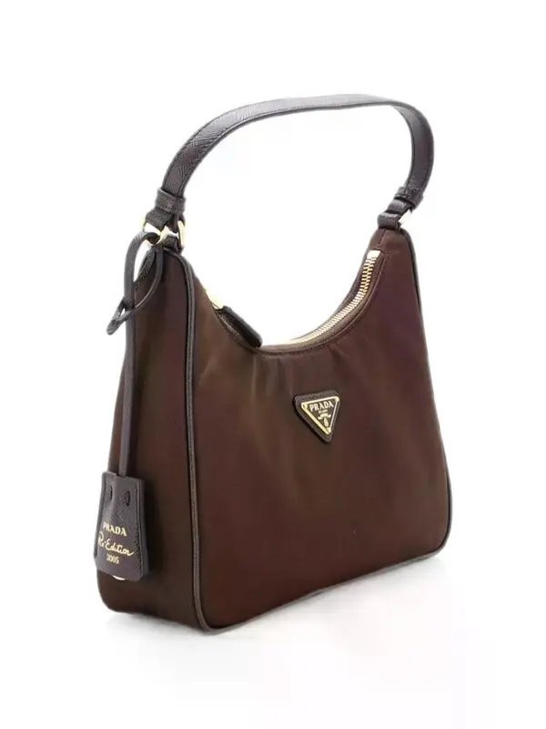 Prada Re-edition 2005 Tessuto With Saffiano Leather Mini Hobo Bag - Brown