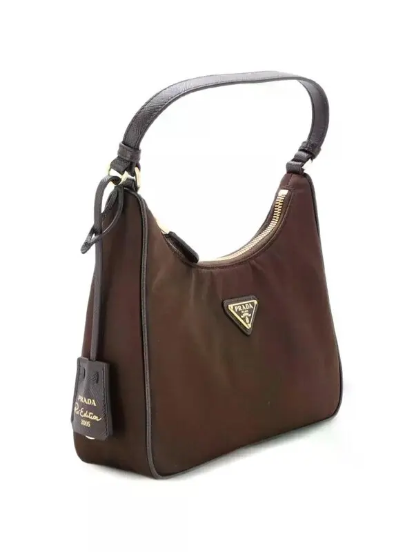Prada Re-edition 2005 Tessuto With Saffiano Leather Mini Hobo Bag - Brown