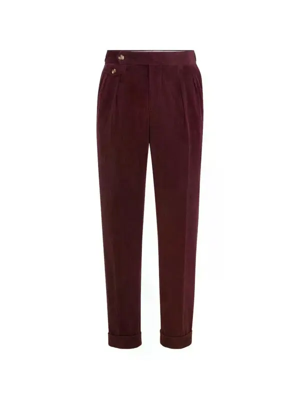 Brunello Cucinelli Comfort Cotton And Cashmere Corduroy Trousers With Double Pleats And Waist Tabs - Purple