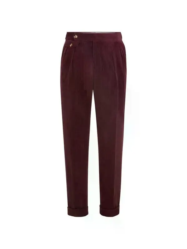 Brunello Cucinelli Cotton And Cashmere Corduroy Trousers With Double Pleats And Waist Tabs - Purple
