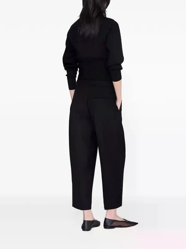ANINE BING Brice Pleated Cropped Trousers - Black