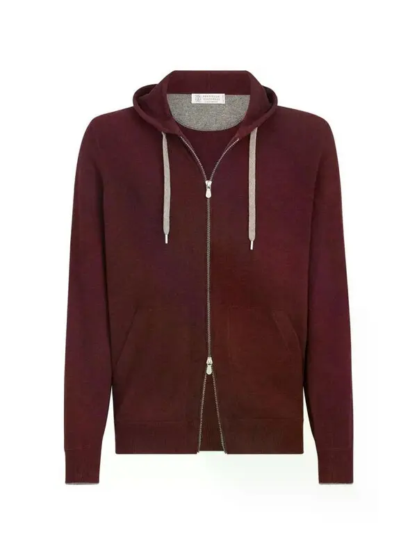 Brunello Cucinelli Cashmere Knit Hoodie With Zipper - Red