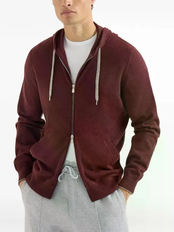 Brunello Cucinelli Cashmere Knit Hoodie With Zipper - Red