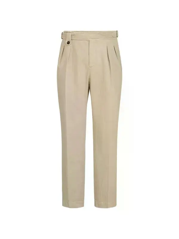 Brunello Cucinelli Cotton Chevron Trousers With Double Pleats And Waist Tabs - Neutrals