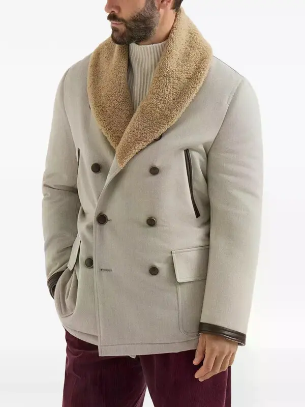 Brunello Cucinelli Wool And Cashmere Cavalry Coat With Shearling Collar And Thermore® Padding