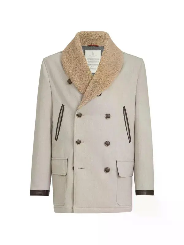 Brunello Cucinelli Wool And Cashmere Cavalry Coat With Shearling Collar And Thermore® Padding