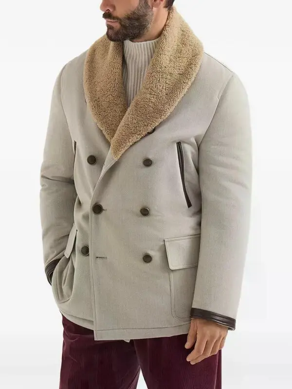 Brunello Cucinelli Wool And Cashmere Cavalry Coat With Shearling Collar And Thermore® Padding