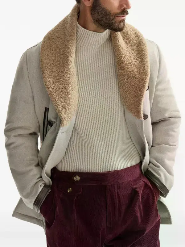 Brunello Cucinelli Wool And Cashmere Cavalry Coat With Shearling Collar And Thermore® Padding