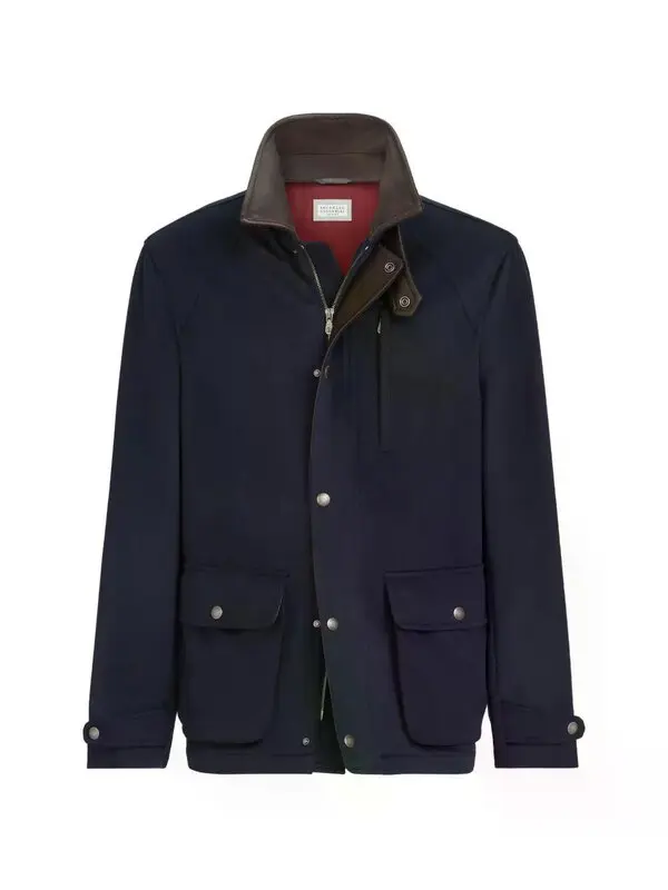 Brunello Cucinelli Virgin Wool Cloth Field Jacket With Nappa Leather Inserts
