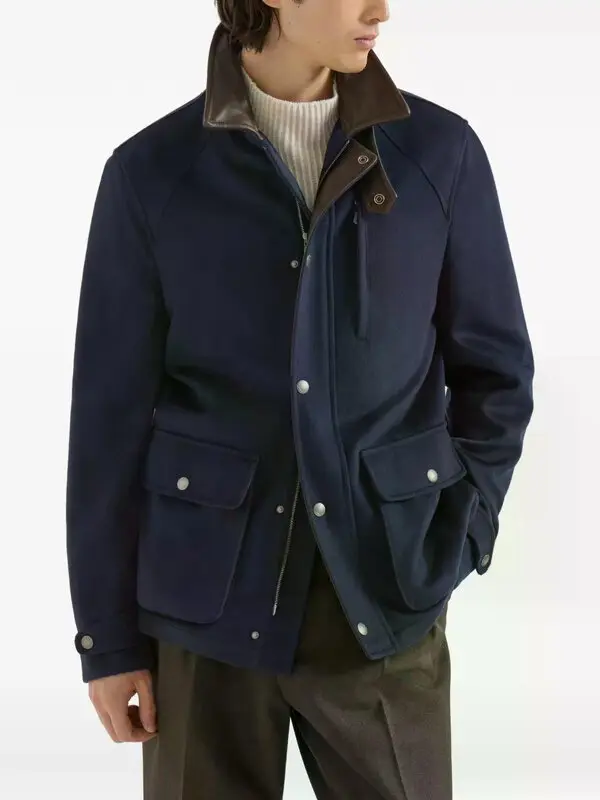 Brunello Cucinelli Virgin Wool Cloth Field Jacket With Nappa Leather Inserts
